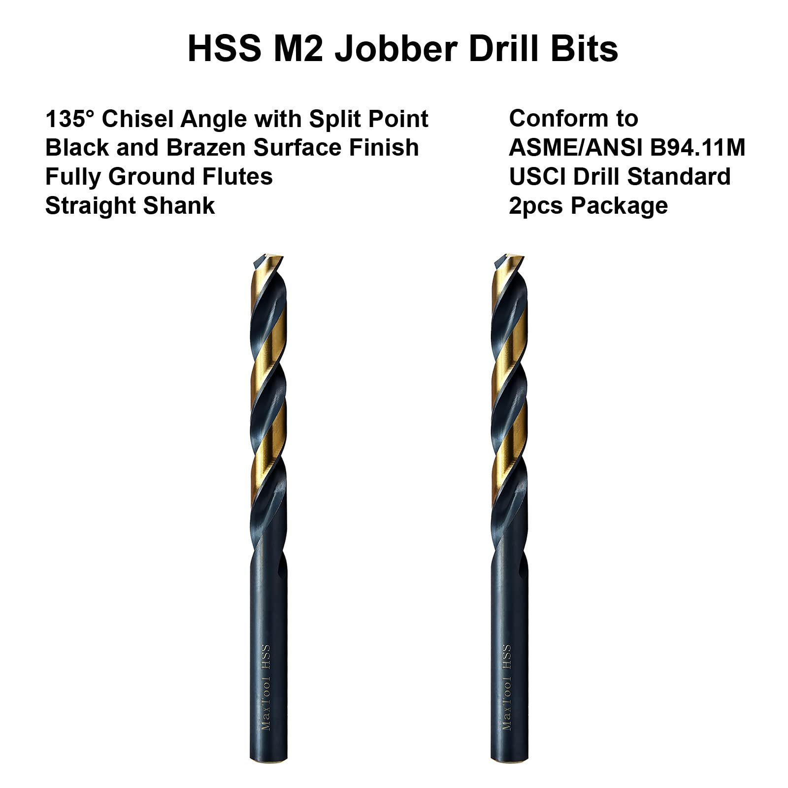 MAXTOOL 31/64" 2pcs Identical Jobber Length Drills HSS M2 Twist Drill Bits Fully Ground Black & Bronze Straight Shank Drills; JBF02H10R31P2
