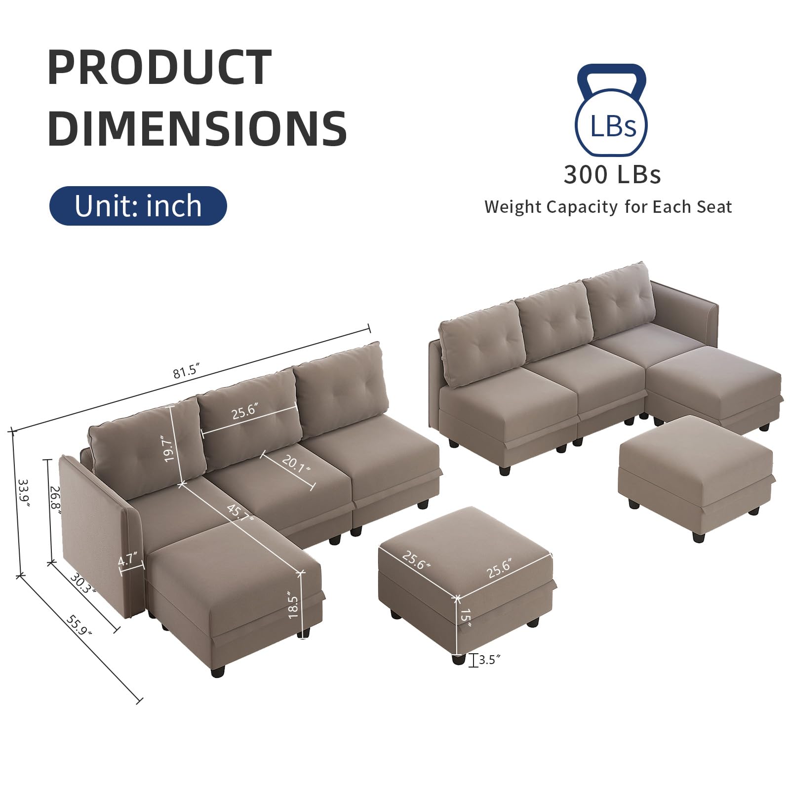 LLappuil Oversized Modular Sectional Sofa with Reversible Chaise, Velvet Sleeper Couch with Storage Seat, 10 Piece Waterproof Anti-Scratch Versatile Modern Sofas for Living Room, Grey Brown