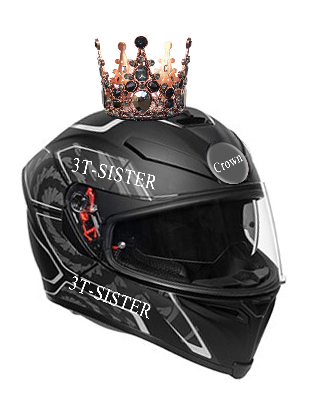 3T-SISTER Cute Crown Crystal Crown for Ski Helmet Reusable Velcro Design (Helmet not Included)
