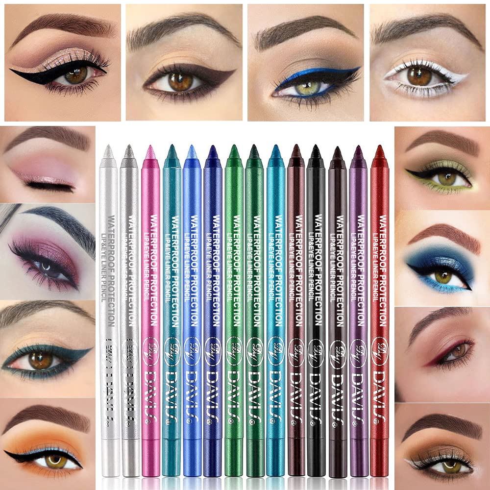 3 Colors Matte Eyeliner Pen Set With Pencil Sharpener,Blue - Dark Blue Sky Blue Light Blue,Colorful Eyeliner Pencil Set, Pearl Metallic Glitter Waterproof Professional Eye Makeup Color Sets 5 Blue S2