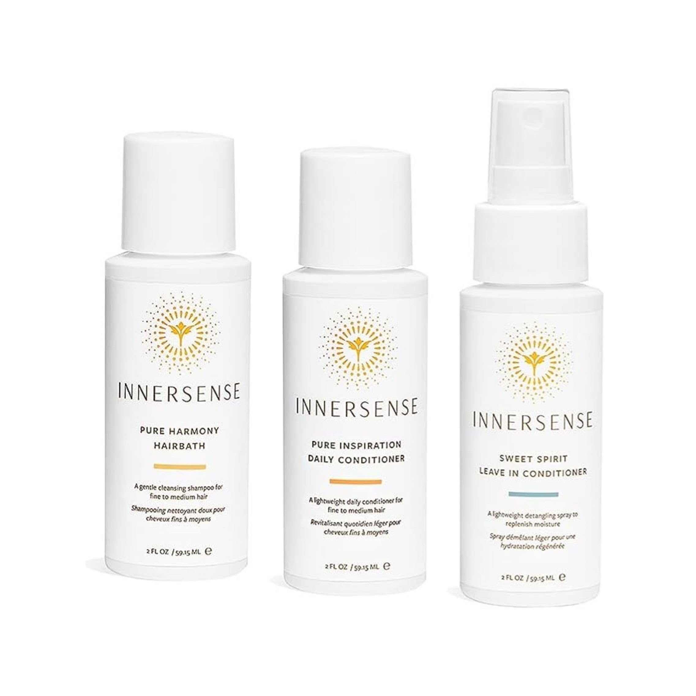 Innersense Organic Beauty - Pure Harmony Travel Hair Trio | Non-Toxic, Cruelty-Free, Clean Haircare (Pure Harmony Hairbath + Conditioner, Sweet Spirit Leave-In Conditioner) PACKAGING MAY VARY