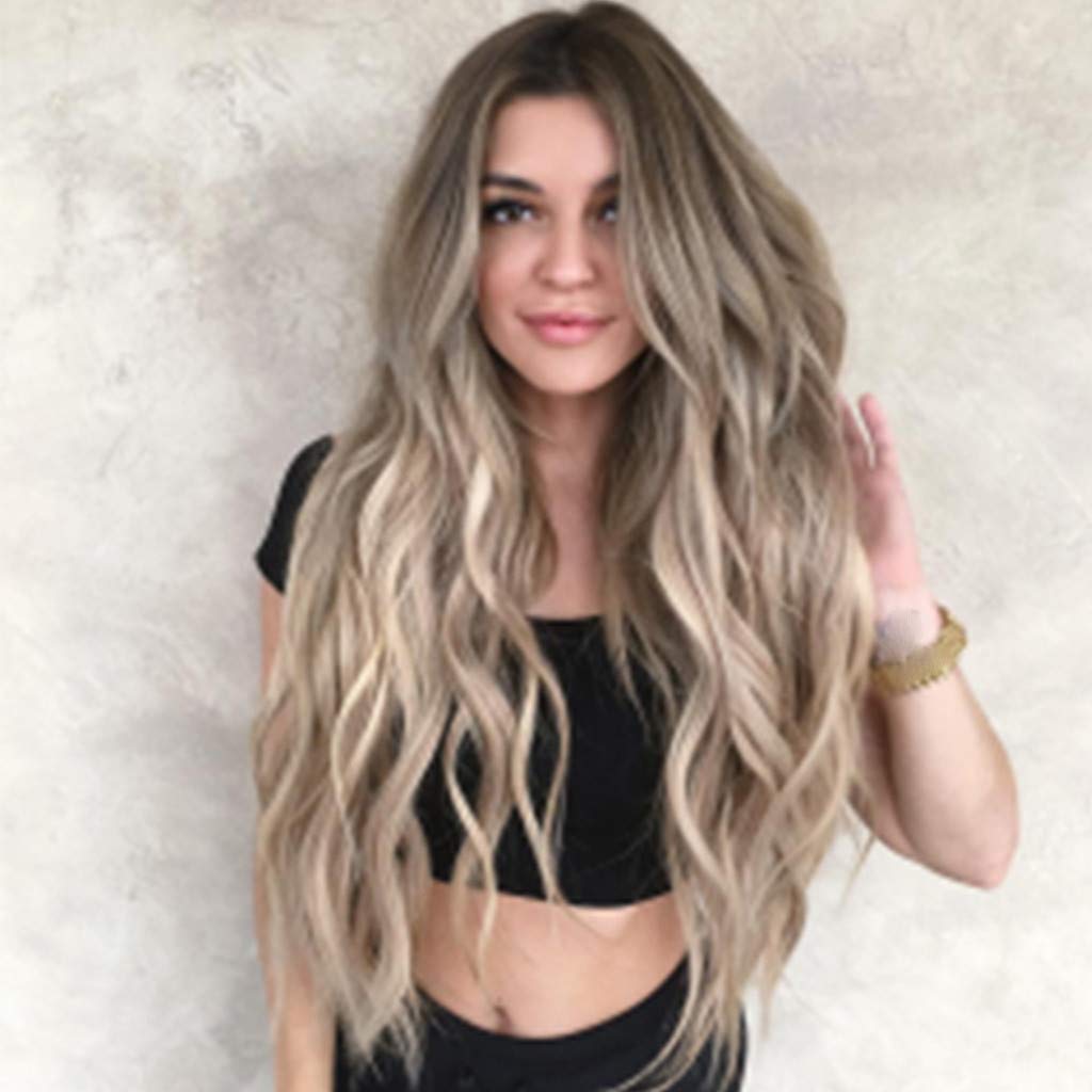 NEARTIME Women Mix Colors Gradient Long Curly Synthetic Wig Full Lace Blonde Brown Coffee White Wig Wavy Cosplay Party Wigs