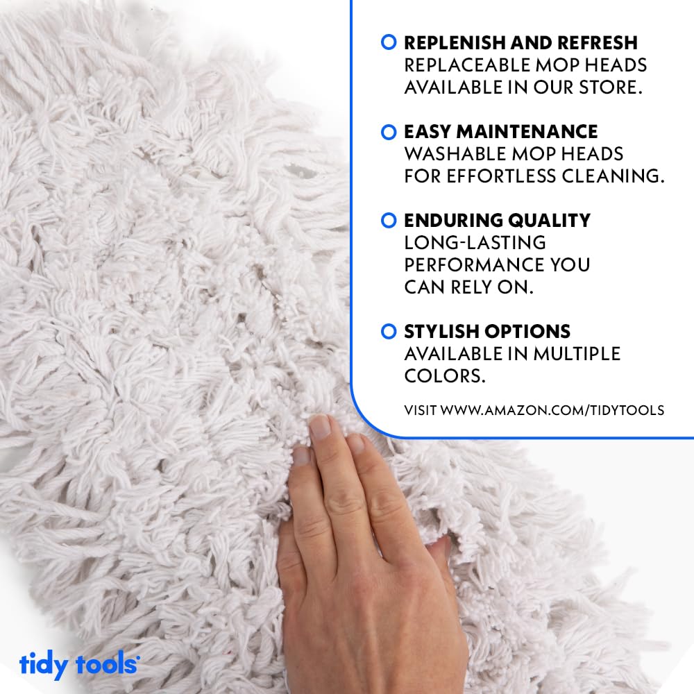 Tidy Tools Commercial Dust Mop & Floor Sweeper – 48 x 5 in. and Cotton Reusable Mop Head Bundle - 2 Mop Sets and 2 Refills