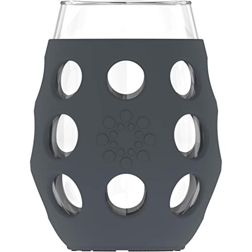 Lifefactory 11-Ounce Indoor/Outdoor Wine Glass with Protective Silicone Sleeve, 4-Pack, Carbon, Dusty purple, Aqua teal, & Cool grey
