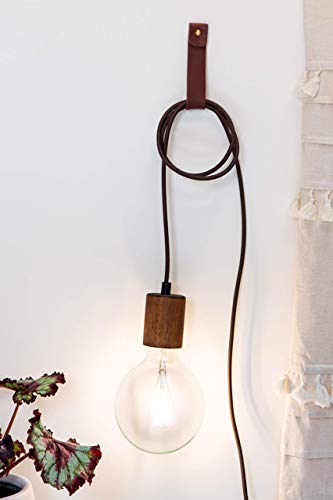 KEYAIIRA - Medium Brown Leather Wall Hook, wall hanging strap towel hook for wall leather loop strap for scarf storage boat paddle holder minimal towel bar rack storage