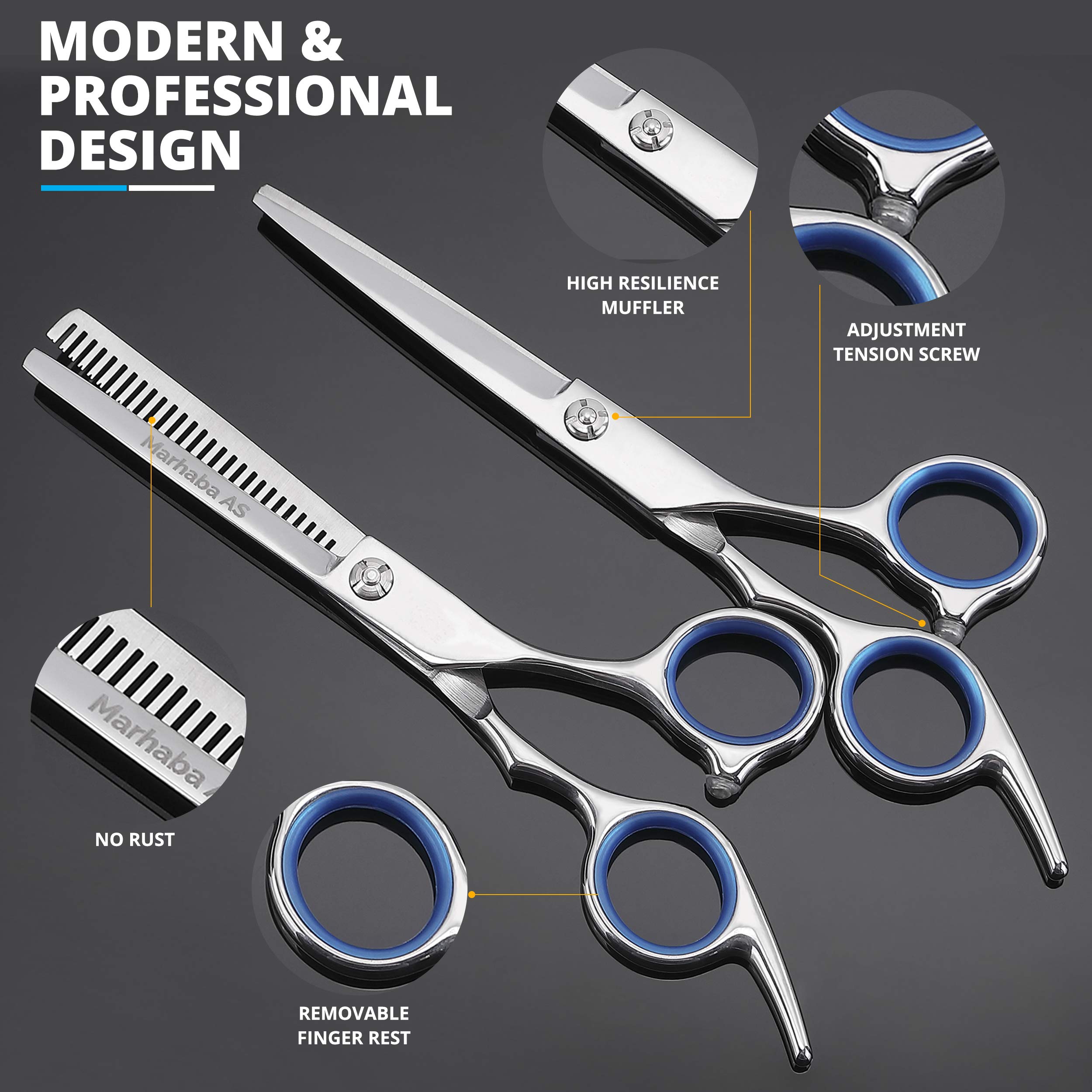 Marhaba AS Hair Cutting Scissors Kit - Professional 10 Piece Barber Scissors Set with Hair Scissors Thinning Shears for Hair Cutting, Stainless Steel Barber Scissors with Cape and Feather Razor