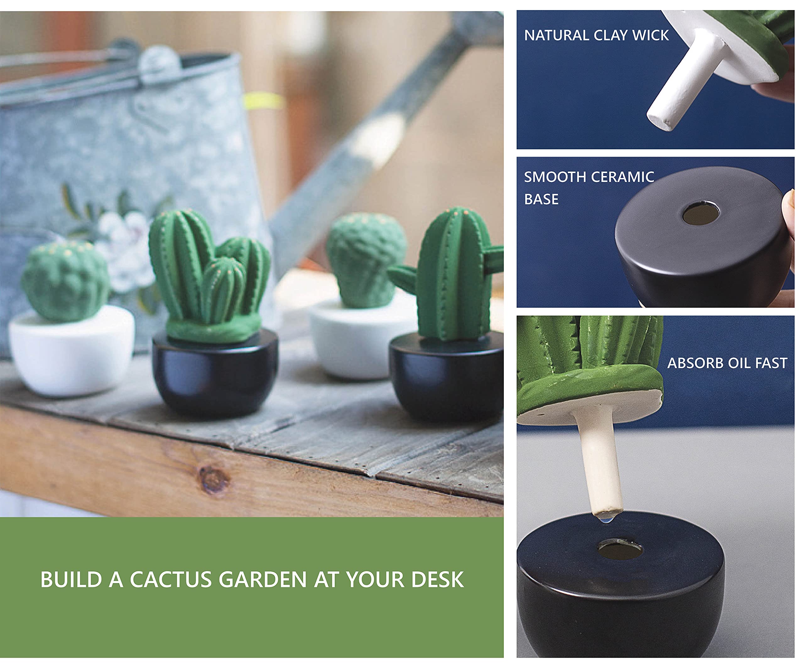 Auxo Gardens Cactus Ceramic Essential Oil Diffuser for Aromatherapy, for Birthday, housing Warming, Holidays, Cute Decoration for Desk and Rooms (Blue Candle)