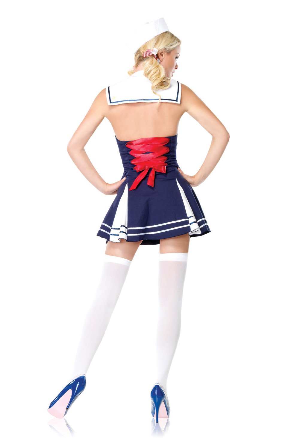 2Pc Sailor, Dress With Pleated Skirt Includes Sailor Hat (Navy/White;Medium)