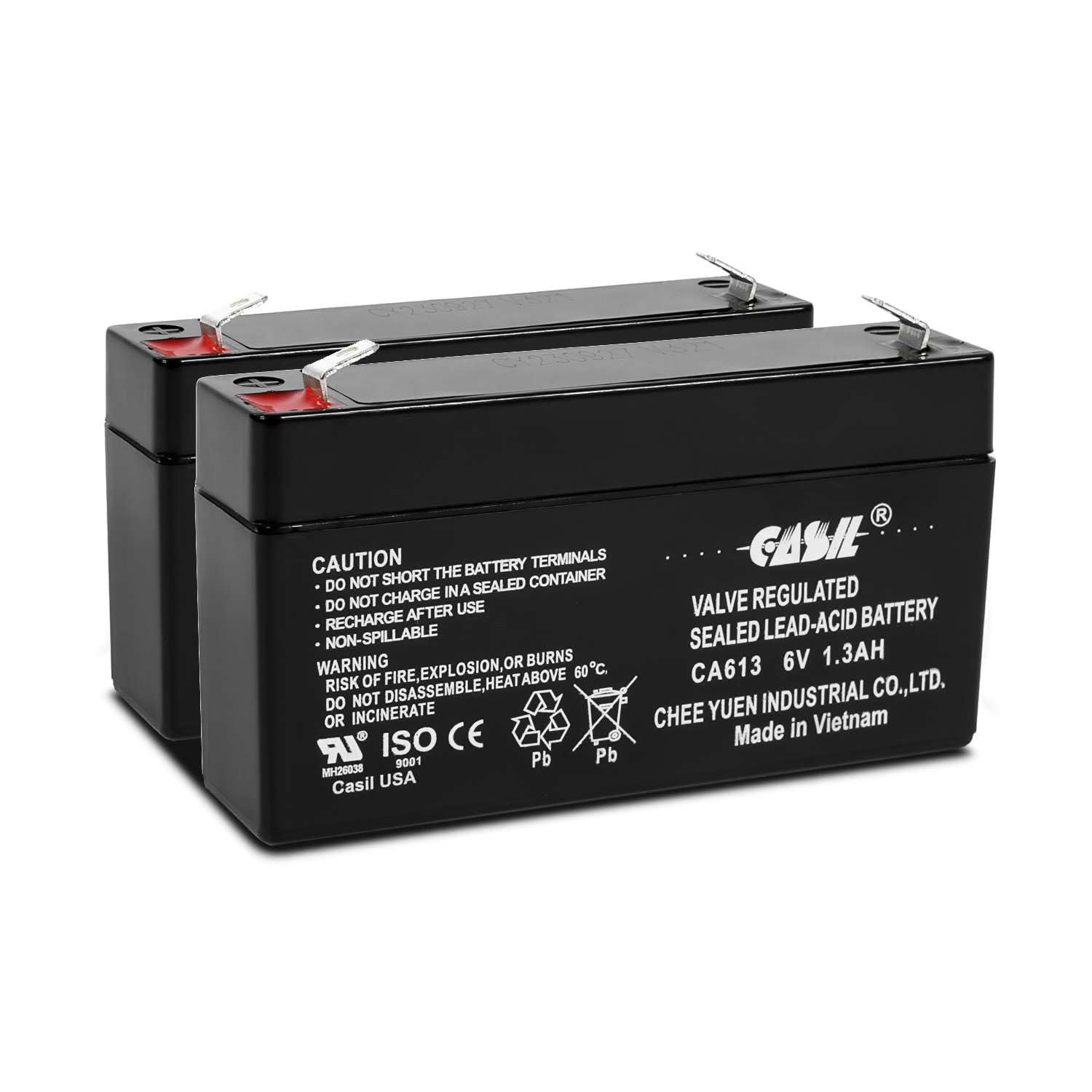 Casil 6V 1.3Ah Replacement Battery Compatible with ELS EDS612 GE 600-1054-95R Simon XT Mule 6GC004A National Power GS004T2 Portalac GS PE126R Trio Lighting 6100 6100A Sentry Lite PM612 2 Pack