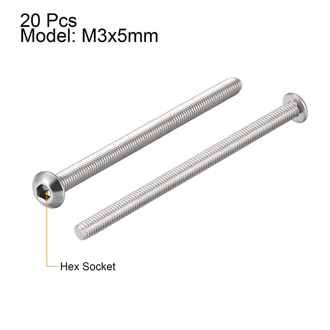 uxcell M3x50mm Machine Screws Hex Socket Round Head Screw 304 Stainless Steel Fasteners Bolts 20pcs