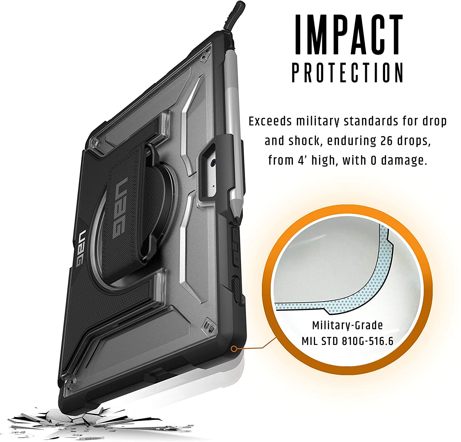 URBAN ARMOR GEAR UAG Designed for Microsoft Surface Go 4 / Surface Go 3 / Surface Go 2 / Surface Go Case 10.5" Plasma w/Hand Strap & Shoulder Strap Feather-Light Rugged Military Drop Tested Cover Ice