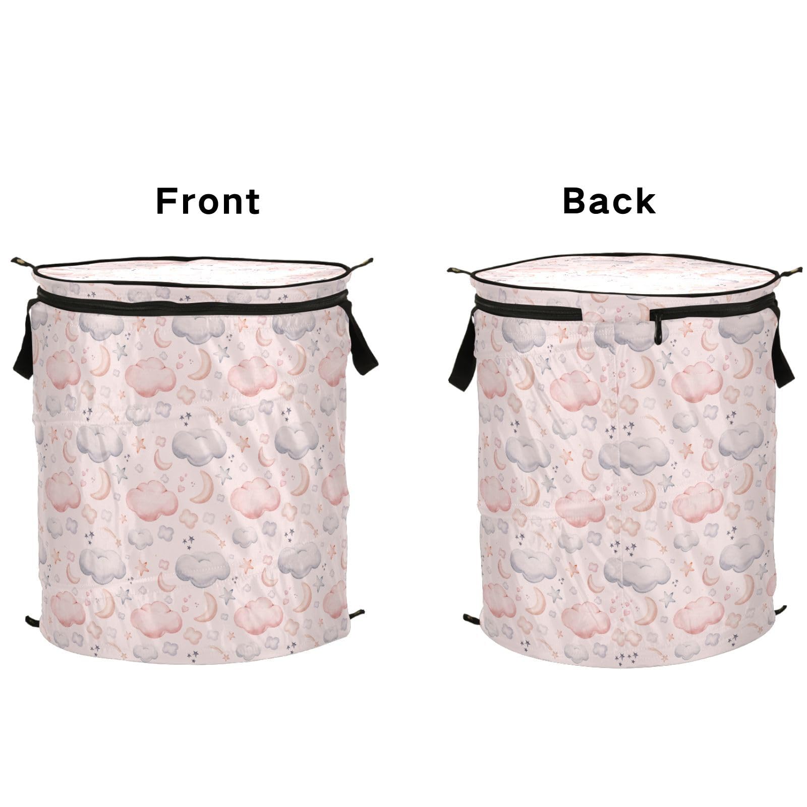 Blue Clouds Gold Stars and Moons Laundry Hamper Cubby Home 62 Qt Collapsible Round