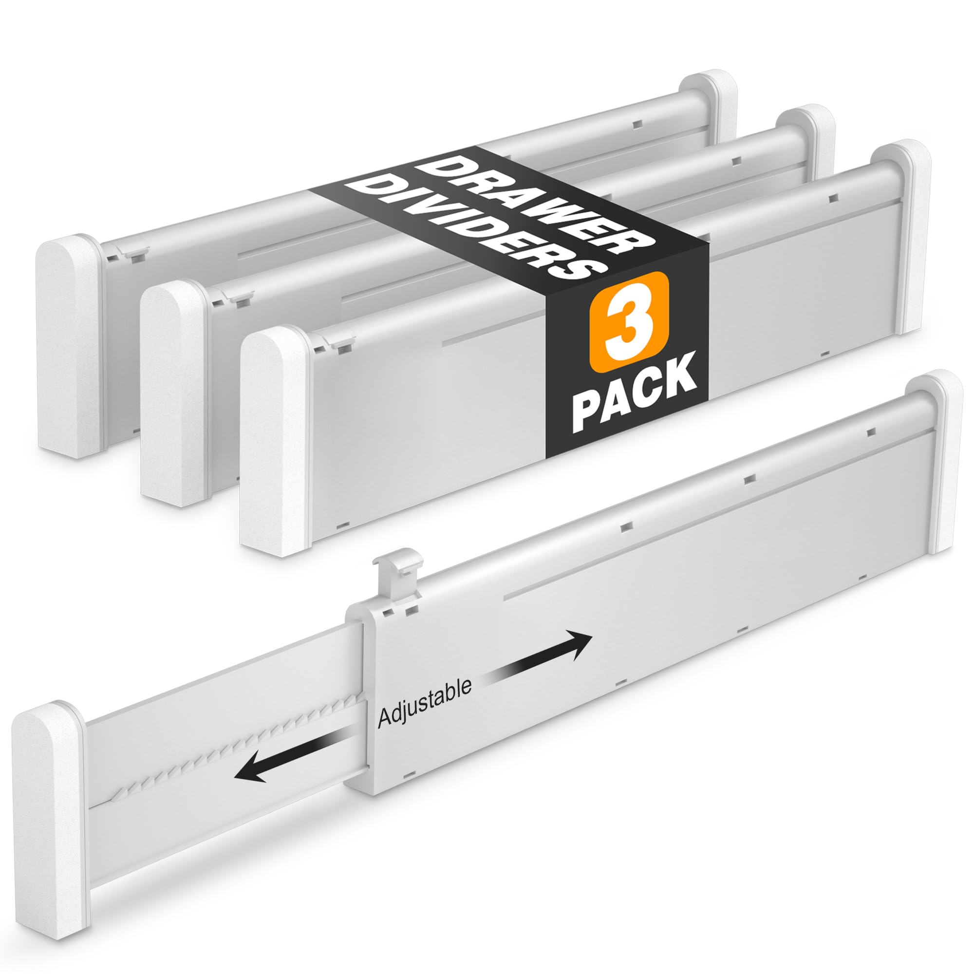 HiYZ Expandable Drawer Dividers - 12.6-22.8'' Adjustable Drawer Divider Organizers for Kitchen Utensils, Drawer Separators in Bedroom, Dresser, Office, Bathroom, Fridge, 3 Pack Long Dividers-Gray