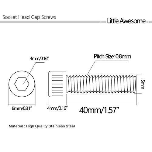 L-A 0.8mm Pitch M5x40mm Stainless Steel Hex Socket Head Cap Screws Bolts (25Pcs)