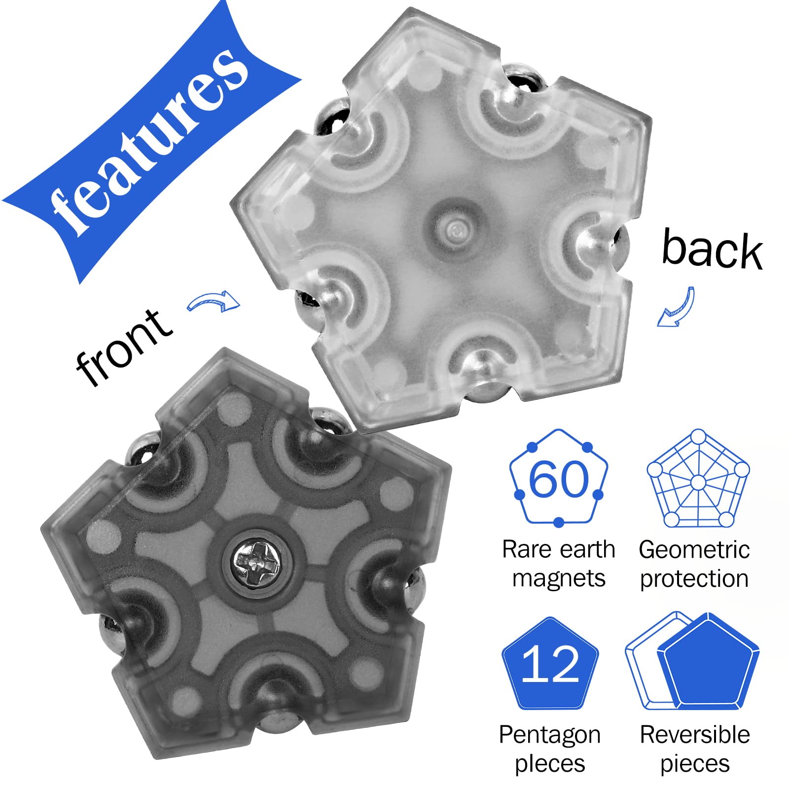 Anpole Magnetic Fidget Sphere, 12 Pcs Set Pentagons Puzzle Sphere Magnet Fidget Toys Fidget Balls Building Blocks Stress Relief Desk Toys for Teens & Adults (Grey)