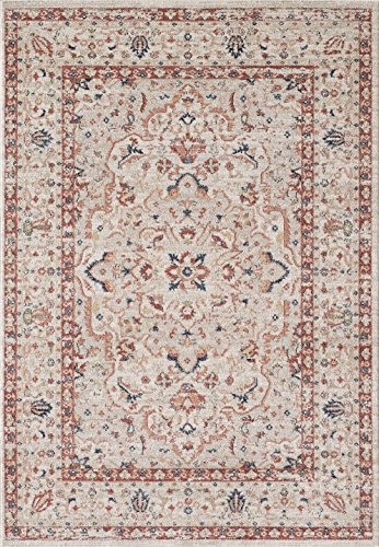 Abani Rugs Vintage 6' x 9' Diamond Medallion Area Rug - Babylon Collection Beige & Red Traditional Style Turkish Accent Rug