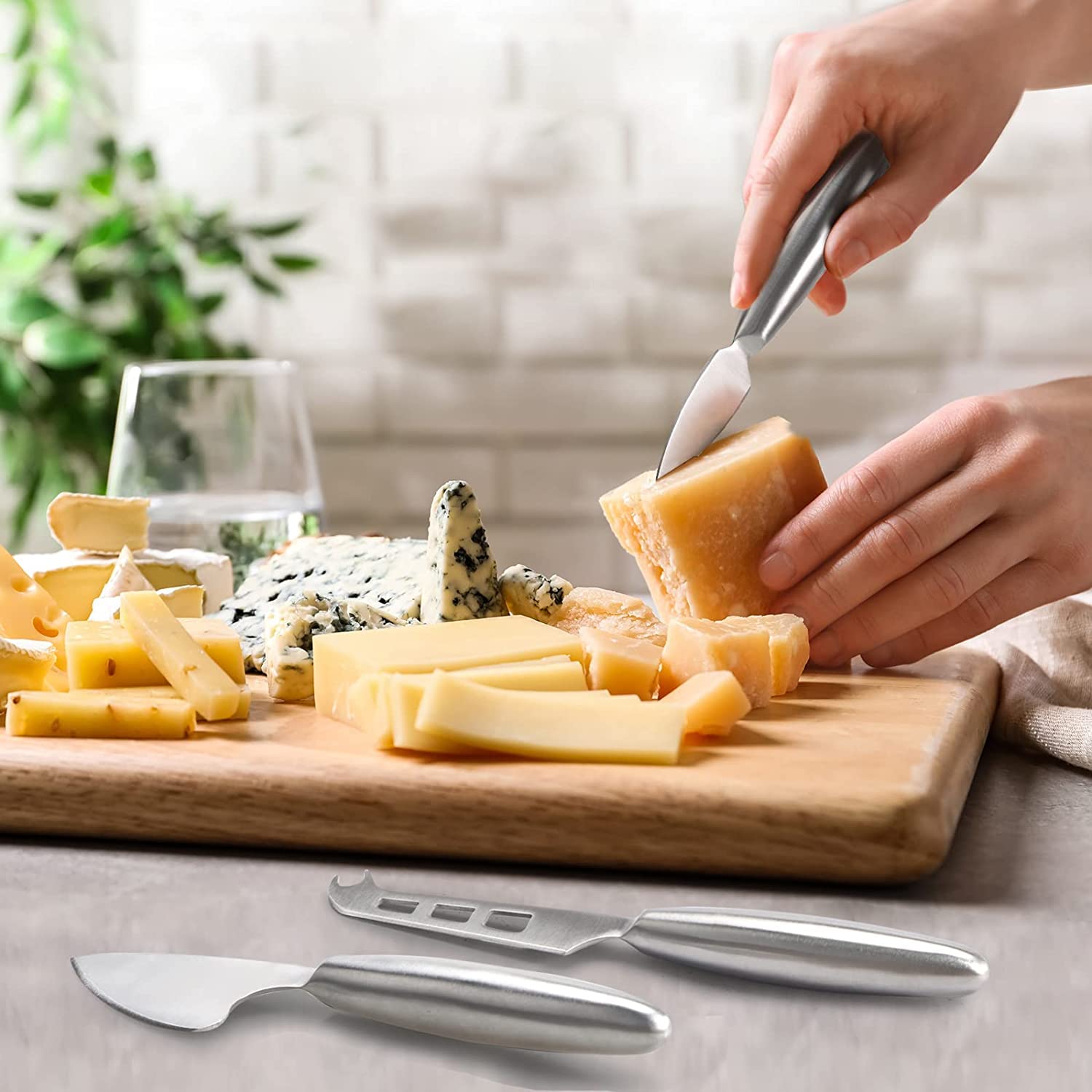 6-Piece Cheese Knife Set, Stainless Steel Cheese Knives for Charcuterie Board for Hard Medium Soft Cheese, Professional Metal Cheese Cutting Knife Cheese Board Accessories with Case Gift Set