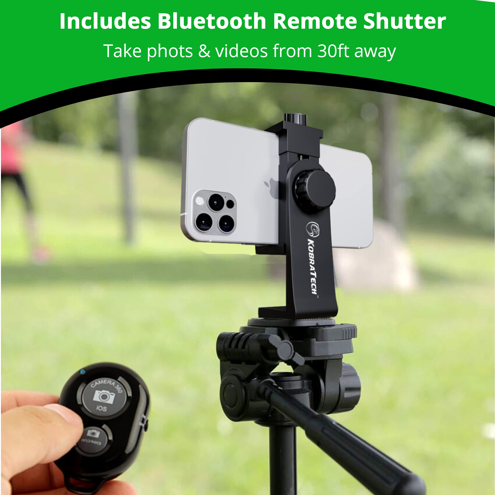 KobraTech iPad + iPhone Tripod Mount Set - iPad Tripod Mount & iPhone Tripod Mount - Includes Ball Head & Bluetooth Remote Shutters