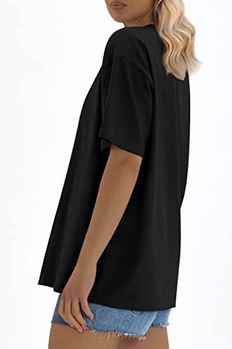 ATHMILE Womens Oversized T Shirts Loose Fit Crewneck Short Sleeve Tops Summer Casual Blouse Y2K Basic Tee 2023 Black