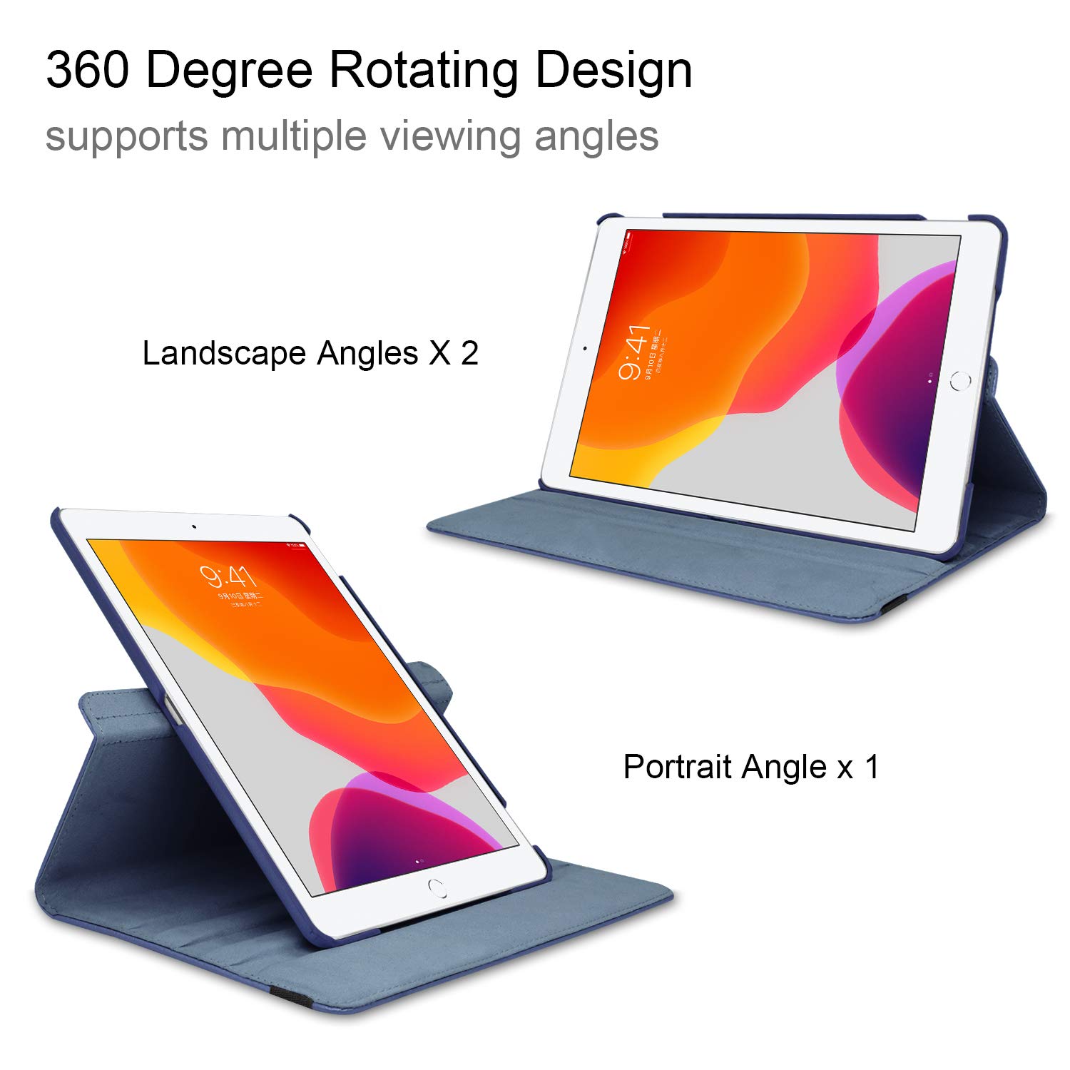 for iPad Air 2 Case Cover - Multi-Angle Viewing 360 Degree Rotating Smart Case Cover, Auto Sleep/Wake, Leather Full Body Protective Cover for iPad Air 2 (Blue)