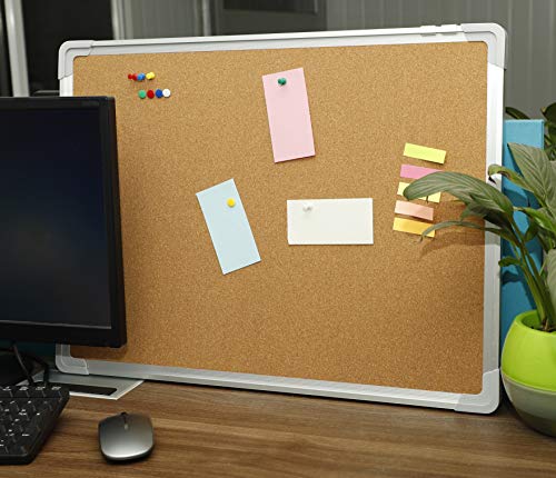 Cork Board Set - Bulletin Corkboard 24 x 18 inch Framed with 10 Thumb Tacks - Small Wall Hanging Message Memo Pin Tackboard Organizer for Home, Office, Desk and Cubicle (Cork 24x18")