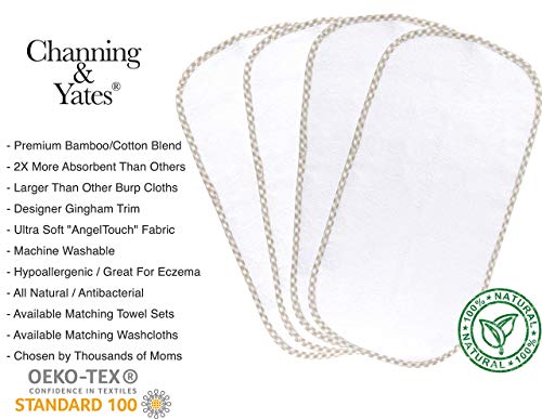 Channing & Yates Premium Hooded Baby Towel + (4 Piece) X-Large Washcloth Gift Bundle - Organic Bamboo Baby Towels and Washcloths- (Beige Gingham Bundle)…