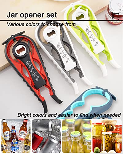 4 Pack Jar Opener for Weak Hands,Jar Opener for Seniors with Arthritis,with 5 in 1 Bottle Opener, 4 in 1 Can Opener, Jar Gripper Pad and Bottle Opener Keychain (White green)