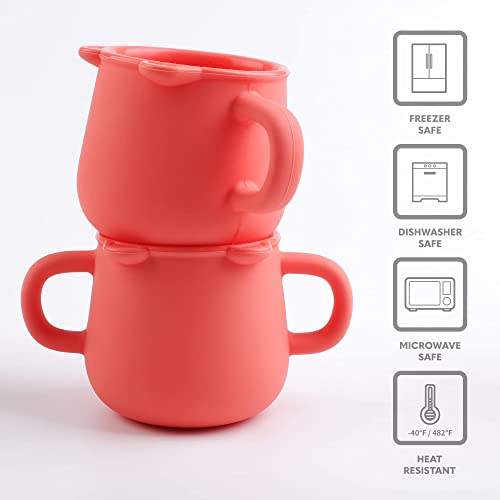 BLUE GINKGO Silicone Toddler Cups - Open Cup for Baby with Handles | Made in Korea | 8oz Training Open Cups for Toddlers 1-3 (Coral)