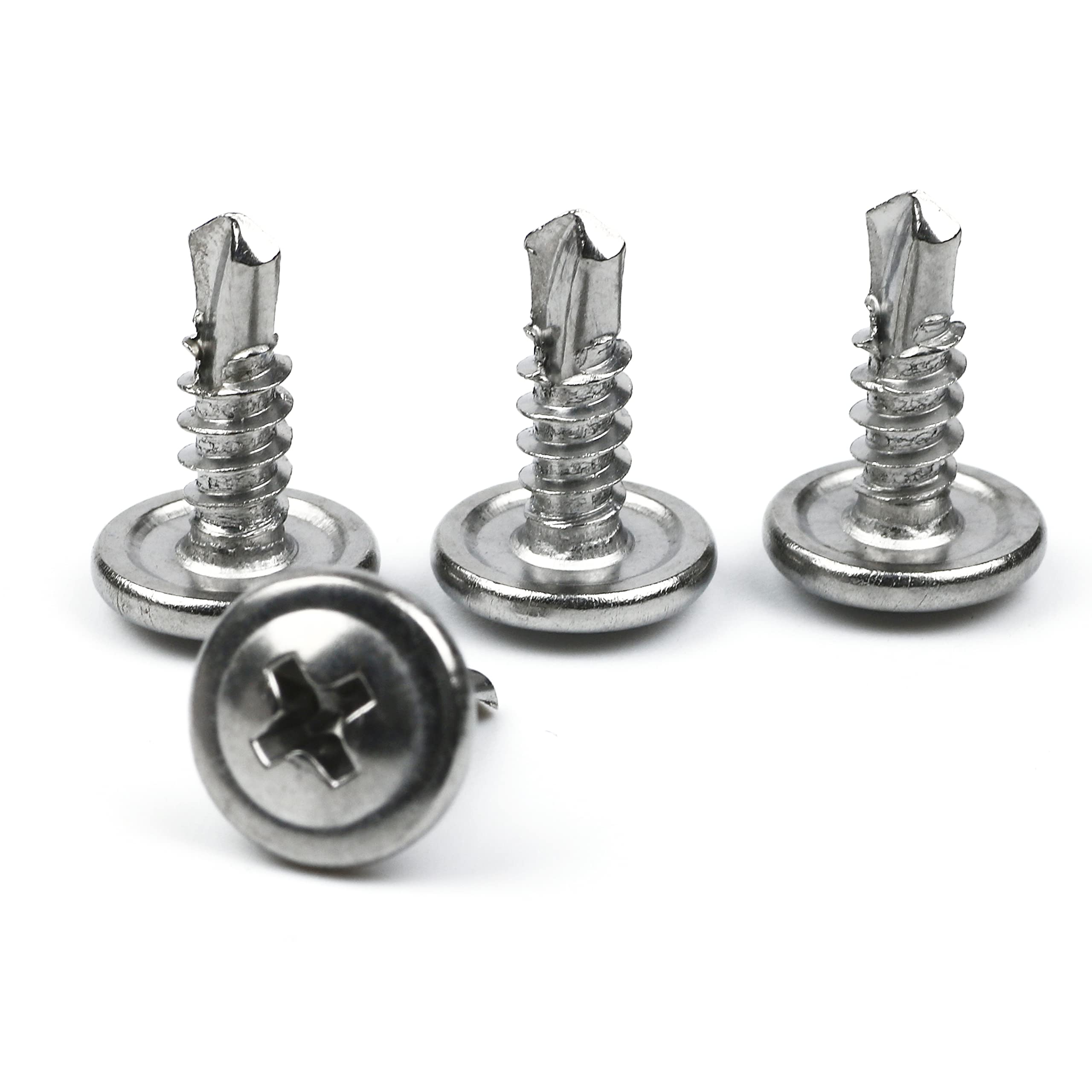 Jetovo 100 Pack 410 Stainless Steel Wafer Head Phillips Self Drilling Screws Sheet Metal Tek Screws, Modified Truss Head Self Driller - Size: #8 x 1/2"