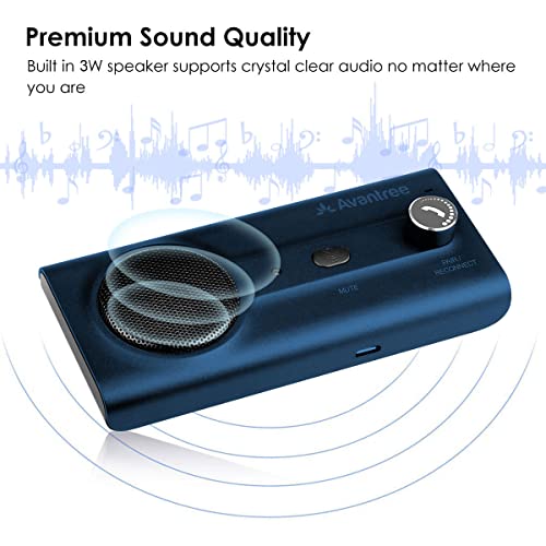 Avantree CK11 Bluetooth 5.0 Hands Free Cell Phone Car Kit, 3W Loud Speakerphone, Support Siri Assistant, Motion AUTO ON, Volume Knob, Wireless in Car Handsfree Speaker with Visor Clip β Blue