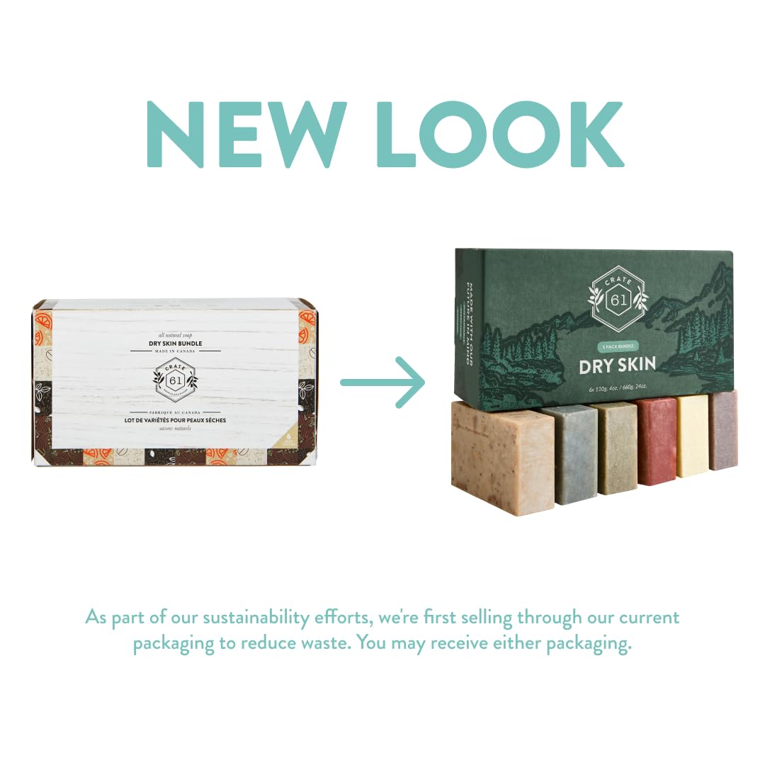 Crate 61 Organics, Handmade in Canada, Plant Based Cold Process Natural Bar Soap, With Premium Essential Oils, Pack of 6 (Dry Skin)