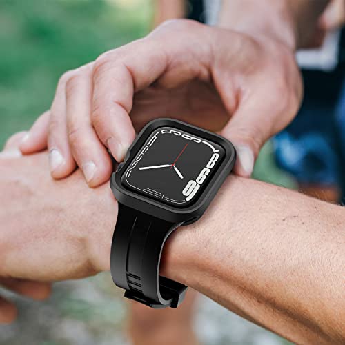 Amizee Rugged Case Compatible with Apple Watch Case Series 8/7 45mm Series 6/SE/5/4 44mm, Soft TPU Shockproof Bumper Drop Proof Protective Cover Compatible with iWatch - Black