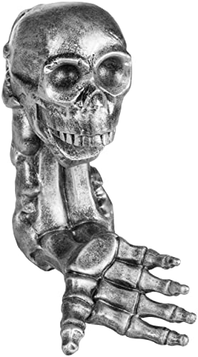 BRUBAKER Wine Bottle Holder Skull - Skull with Skeleton Hand Silver - Polyresin Bottle Decoration Figure Hand Painted Wine Accessory - Funny Wine Gift