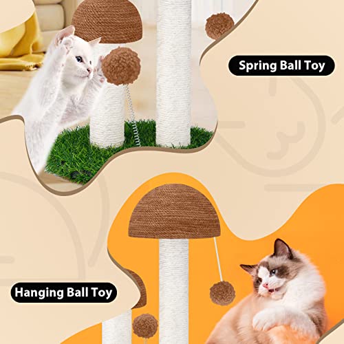 Odoland Cat Scratching Post Mushroom Natural Durable Sisal Board Scratcher for Kitty’s Health and Good Behavior, Furniture Scratch Deterrent Accessories for Cats Brown