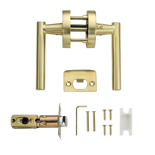 Amerdeco 2 Pack Gold Interior Privacy Door Handles, Heavy Duty Interior Bedroom Brushed Brass Door Lever, Door Handles Interior for Bathroom