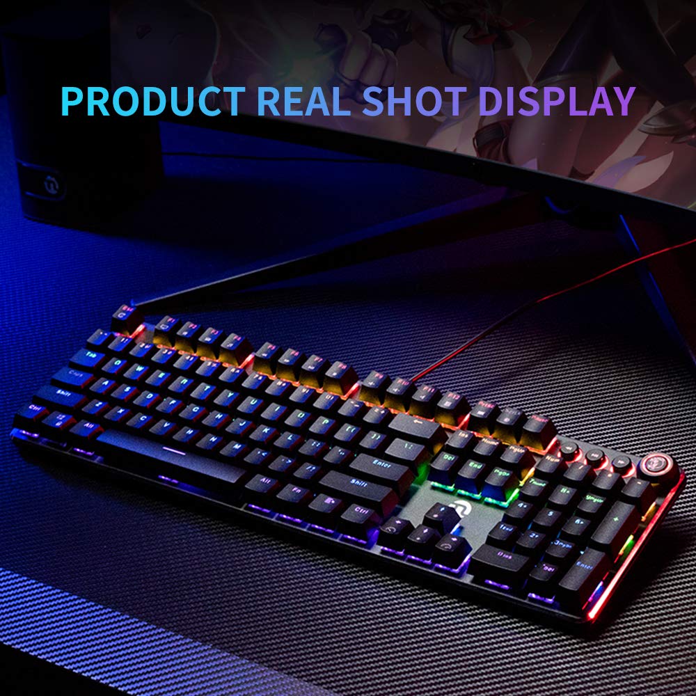 NINGMEI GK32 Mechanical Gaming Keyboard, USB Wired Programmable Keyboard Customizable Backlit RGB LED, 108 Keys Programmable Macro Functionality Anti-ghosting Mechanical Cushioned for PC MacBook pro
