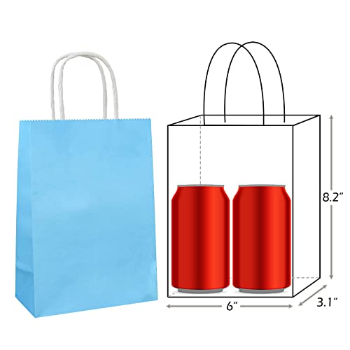 ADIDO EVA 25 PCS Small Gift Bags Blue Kraft Paper Bags with Handles for Party Favors (8.2 x 6 x 3.1 In)