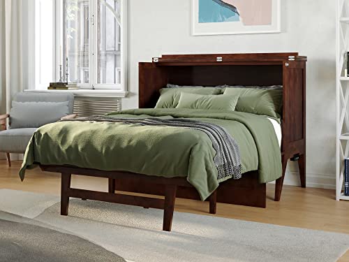 AFI, Northampton Murphy Bed Desk with Premium 6 Inch Folding Memory Foam Mattress and Built-in Charger, Full Size, Walnut