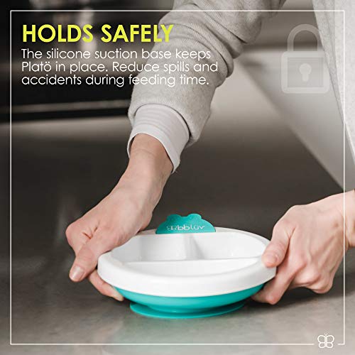 bblüv - Platö - Warming Feeding Plate - 3 Compartments with Suction Base for Baby to Toddler (Aqua) - BPA and Phthalate Free, 7.25x2.25x7.25 Inch (Pack of 1)
