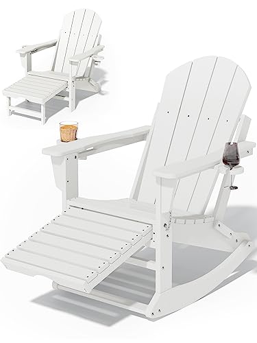 KINGYES Folding 4 in 1 Multifunctional Adirondack Rocking Chair, White