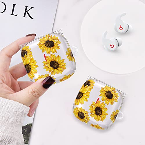 Beats Fit Pro Case Cover,AIRSPO Hard PC Case for Beats Fit Pro Cute Protective Beats Fit Pro Earbuds Case Cover with Keychain(Sunflower)