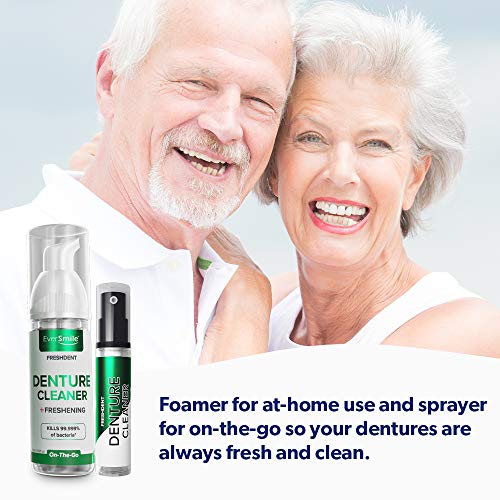 FreshDent Denture & Partial Cleaner - On The Go Dental Cleaning & Teeth Whitening Spray. Kills Bacteria & Freshens Bad Breath Mint Flavored (2pk)