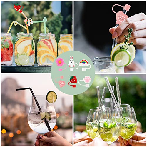 6pcs Straw Covers Cap, Silicone Drinking Straw Tips Lids Straw Covers for Reusable Straws Straw Toppers for Sippy Cups with 6-8mm Straws Dust-Proof (6 Different Cute Cartoon Patterns)