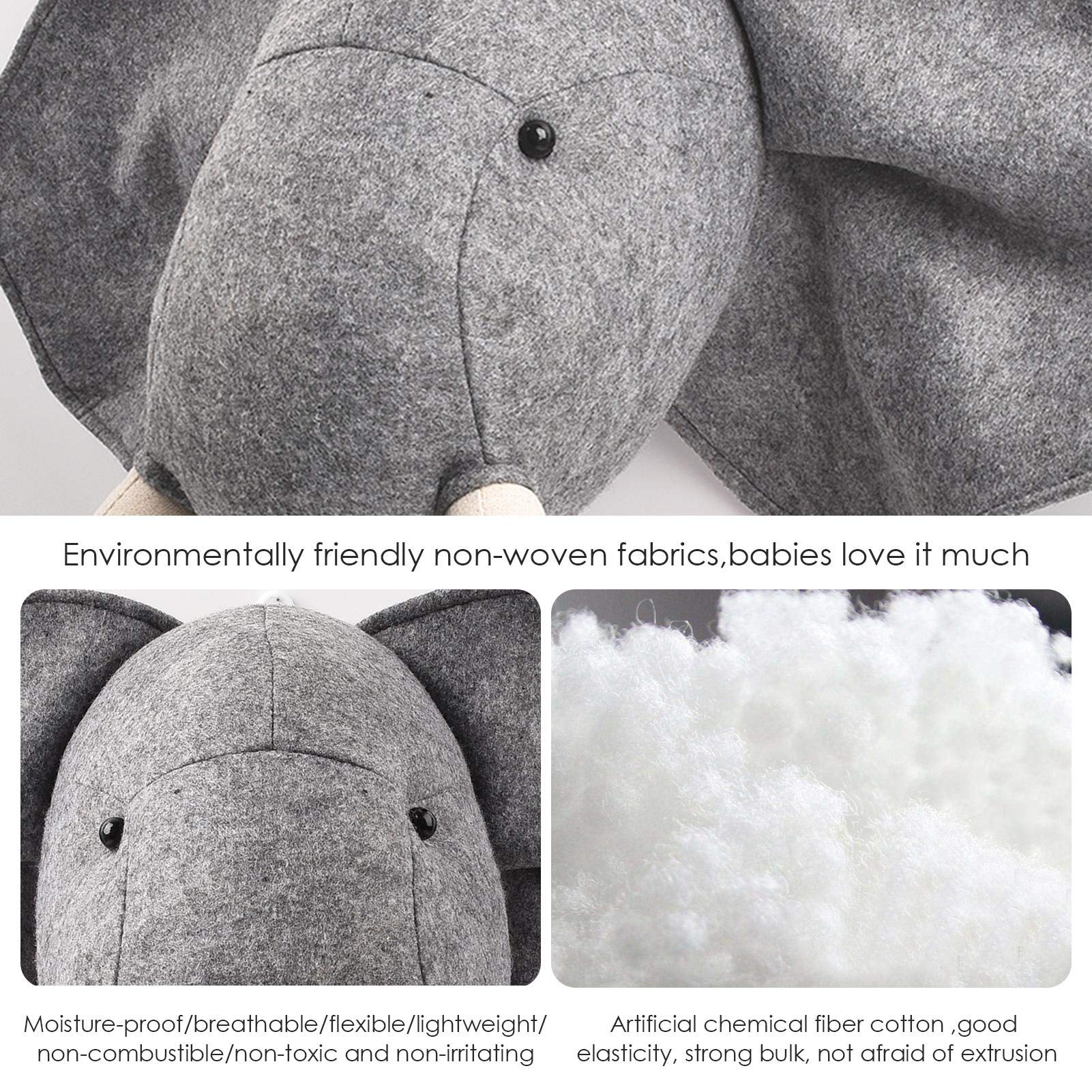 Pipuxi CYOIDAI Window-Pick Elephant Stuffed Animal Head Wallmounted Plush Toy Elephant Plush Head Hanging Wall Decor Safe Soft for Children Nursery Or Bedroom Decoration Outgoing