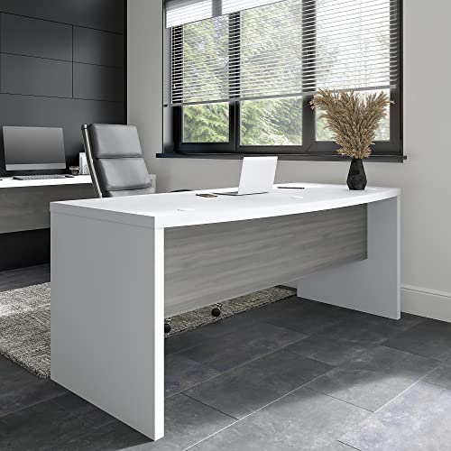 Bush Business Furniture Echo Bow Front Desk, Pure White and Shiplap Gray