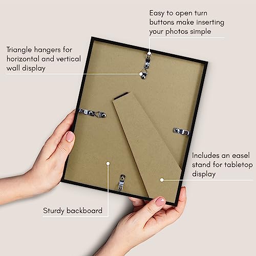 Americanflat 8x10 Picture Frame in Black - Thin Border 5x7 Picture Frame with Mat or 8x10 Frame Without Mat - Shatter Resistant Glass - Horizontal and Vertical Formats for Wall and Tabletop