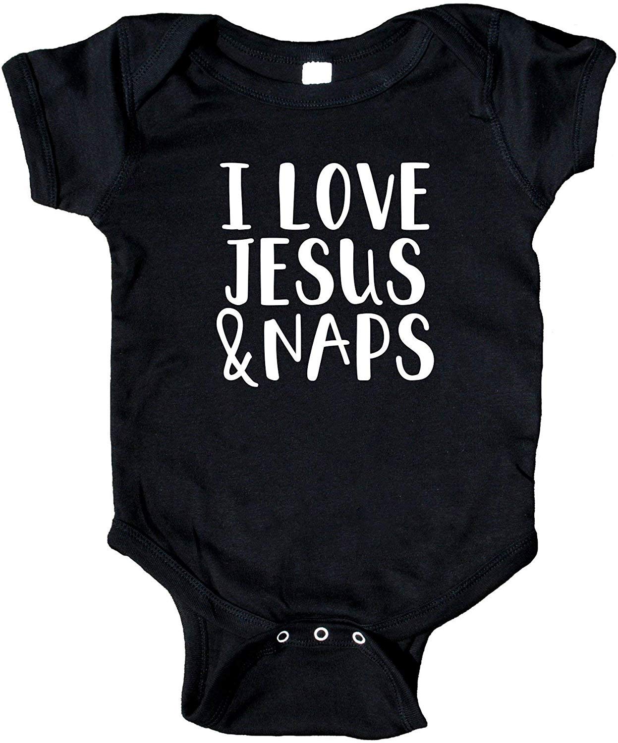 GKrepps I Love Jesus & Naps Baby Christian Clothes Bodysuit Infant Toddler Baby Clothes Creeper Black, 0-6 Months