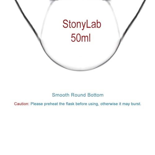 StonyLab Glass 50ml Heavy Wall 3 Neck Round Bottom Flask RBF, with 24/40 Center and Side Standard Taper Outer Joint β 50ml
