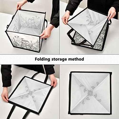 Blueangle Black and White Flowers Cube Storage Bin with Handles, 13 x 13 x 13 in, Large Collapsible Organizer Storage Basket for Home Décor(1137)