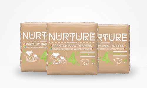 Nurture Diapers by BioBag, Size 4 (15-31 pounds), 78 Premium Quality Baby Diapers, Chemical Free, Ultra Absorbent, Eco Friendly, Hypoallergenic